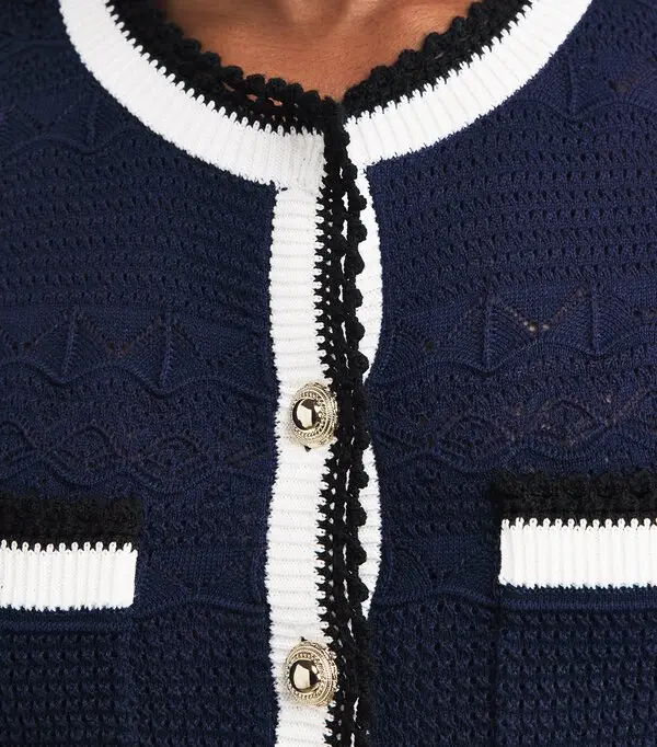 SELF-PORTRAIT Knitted Belted Midi Dress With Contrast Piping And Bow Detail