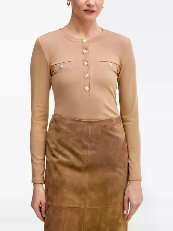 MARC AUREL Crew Neck Long Sleeve Top With Button Detail