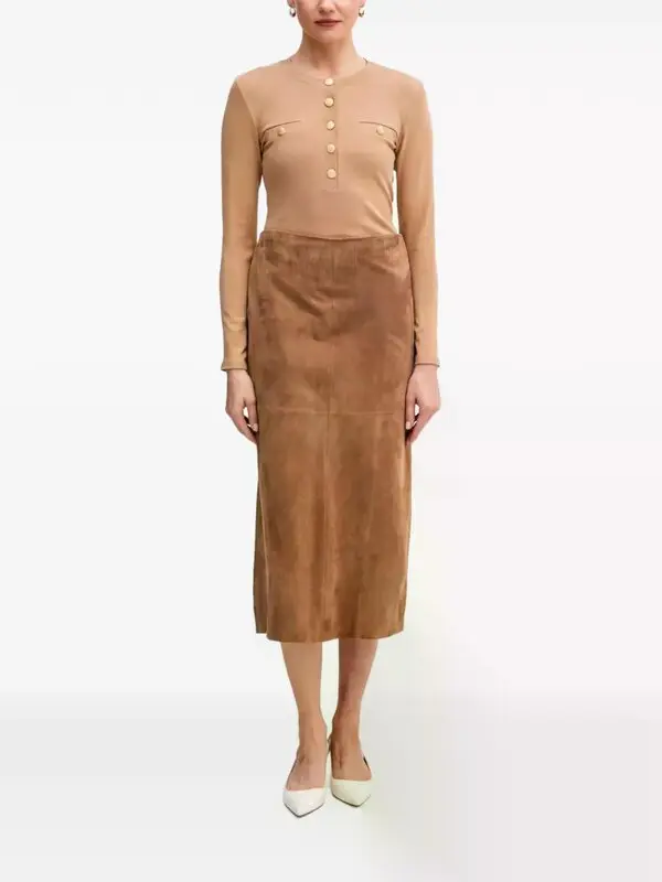 MARC AUREL Crew Neck Long Sleeve Top With Button Detail