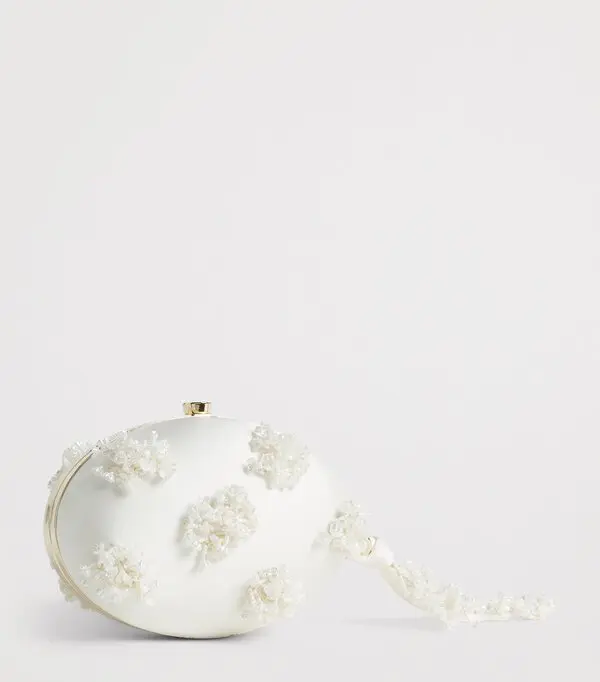 SELF-PORTRAIT Beaded Floral Clutch Bag - Ivory