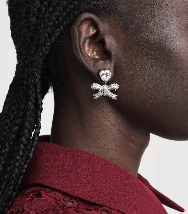 SELF-PORTRAIT Crystal Heart Bow Drop Earrings
