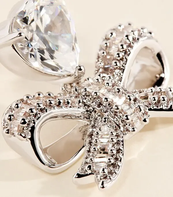 SELF-PORTRAIT Crystal Heart Bow Drop Earrings
