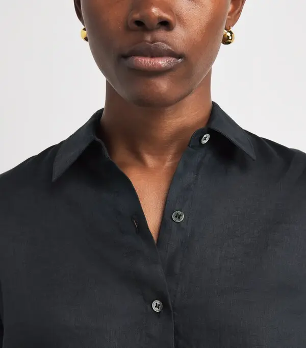 Theory Cropped Linen Shirt With Elasticated Waistband - Black