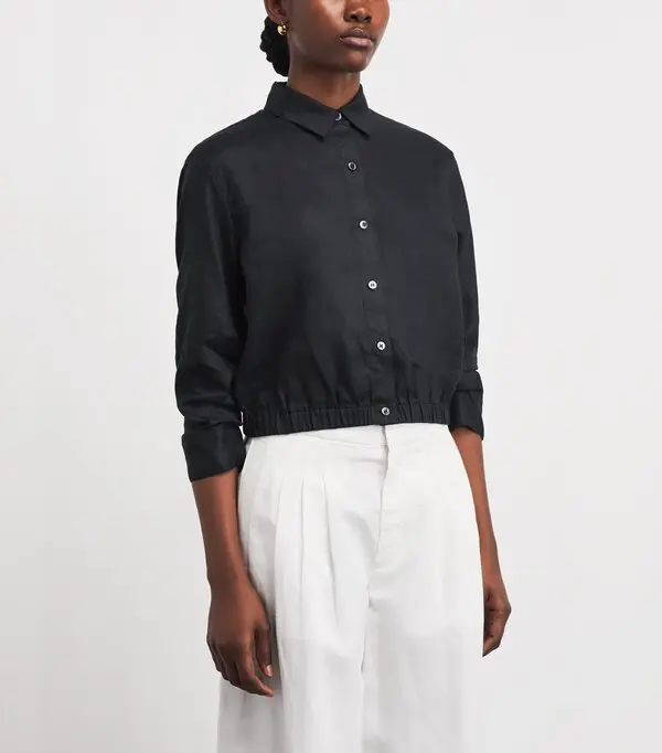 Theory Cropped Linen Shirt With Elasticated Waistband - Black