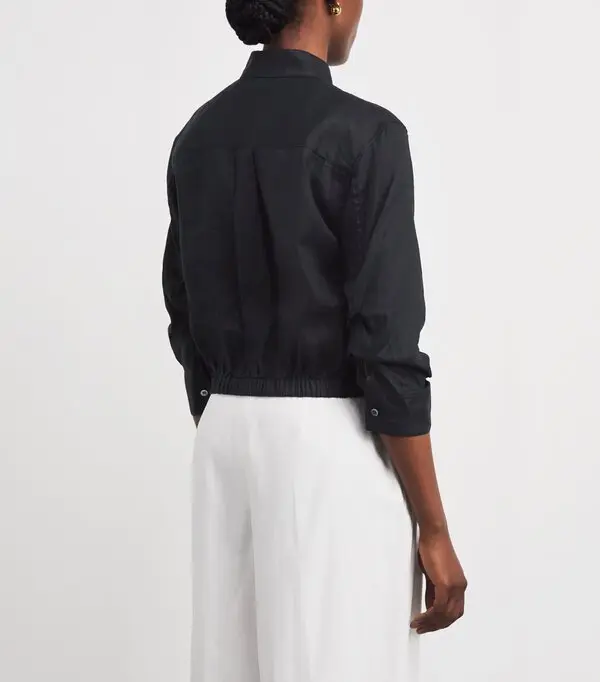 Theory Cropped Linen Shirt With Elasticated Waistband - Black
