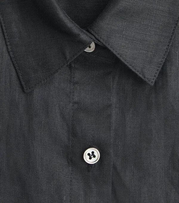 Theory Cropped Linen Shirt With Elasticated Waistband - Black