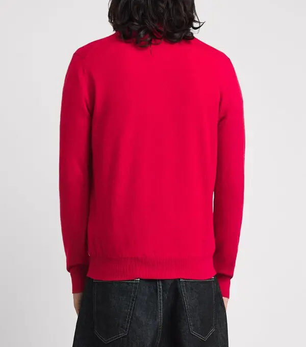 Comme Des Garçons Wool Rhinestone Heart Logo Cardigan - Red
