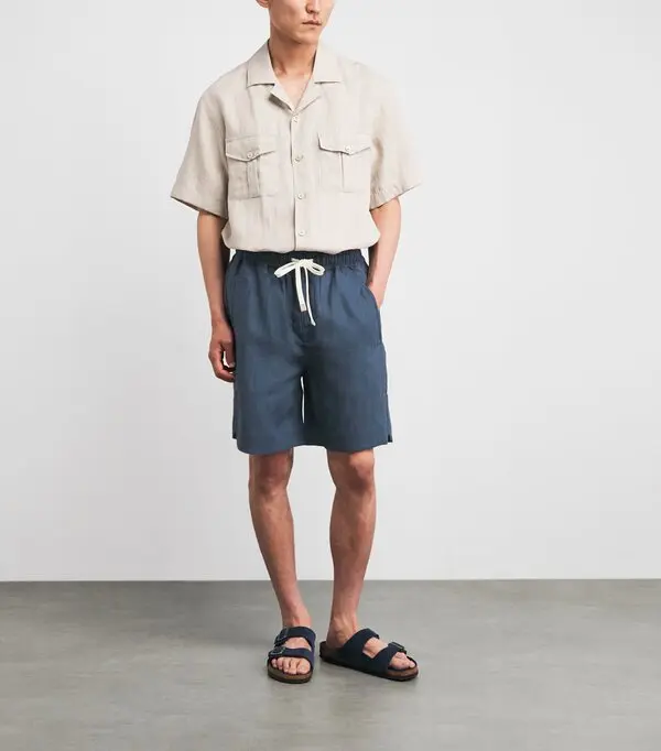 Eleventy Linen Drawstring Bermuda Shorts - Navy
