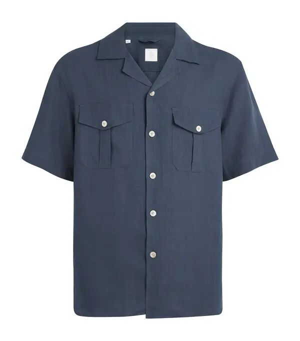 Eleventy Linen Bowling Shirt - Navy