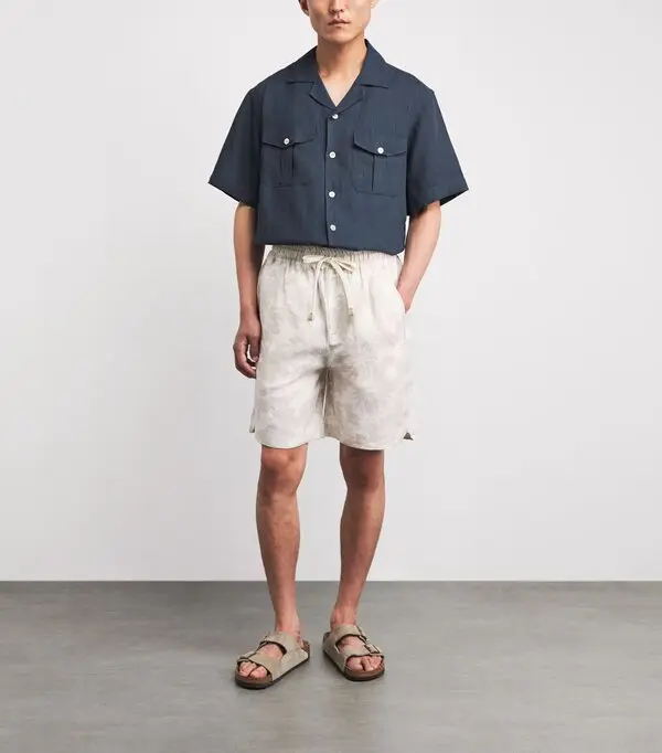 Eleventy Linen Bowling Shirt - Navy