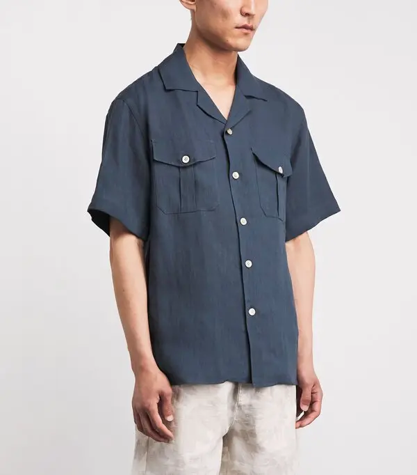 Eleventy Linen Bowling Shirt - Navy