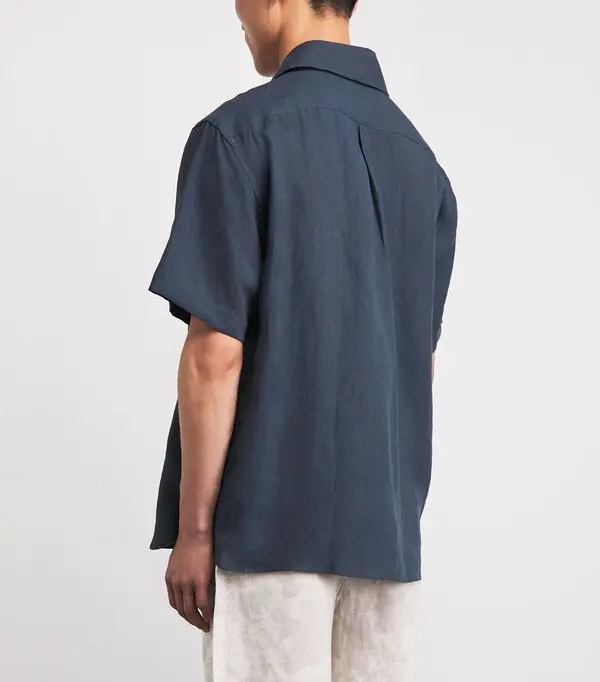 Eleventy Linen Bowling Shirt - Navy