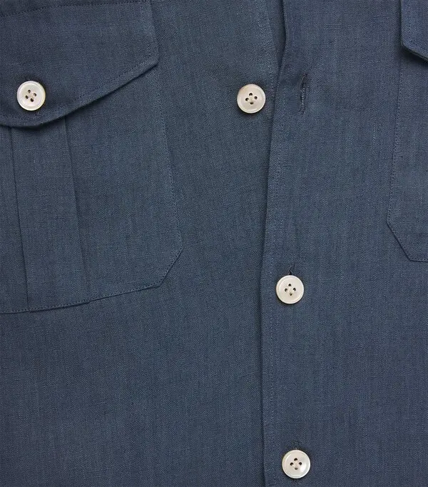 Eleventy Linen Bowling Shirt - Navy