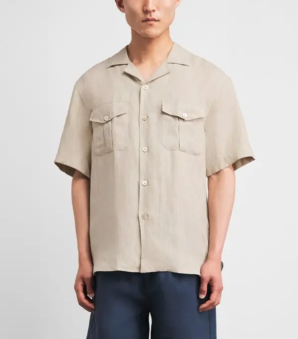 Eleventy Linen Bowling Shirt - Beige