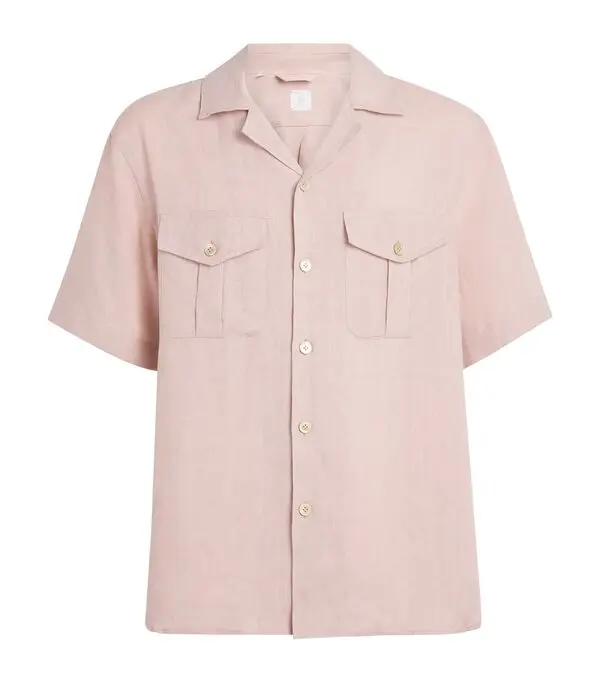 Eleventy Linen Bowling Shirt - Pink