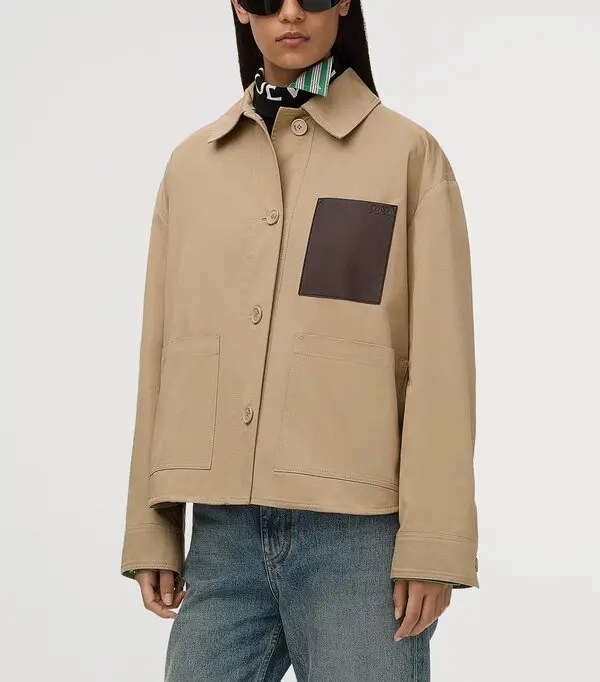 Loewe Cotton Workwear Jacket With Leather Trim