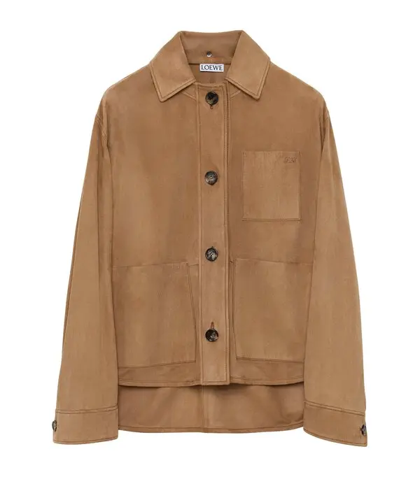 Loewe Suede Workwear Jacket With Calfskin Trims - Brown