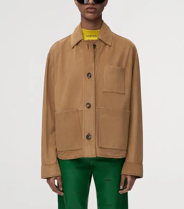 Loewe Suede Workwear Jacket With Calfskin Trims - Brown