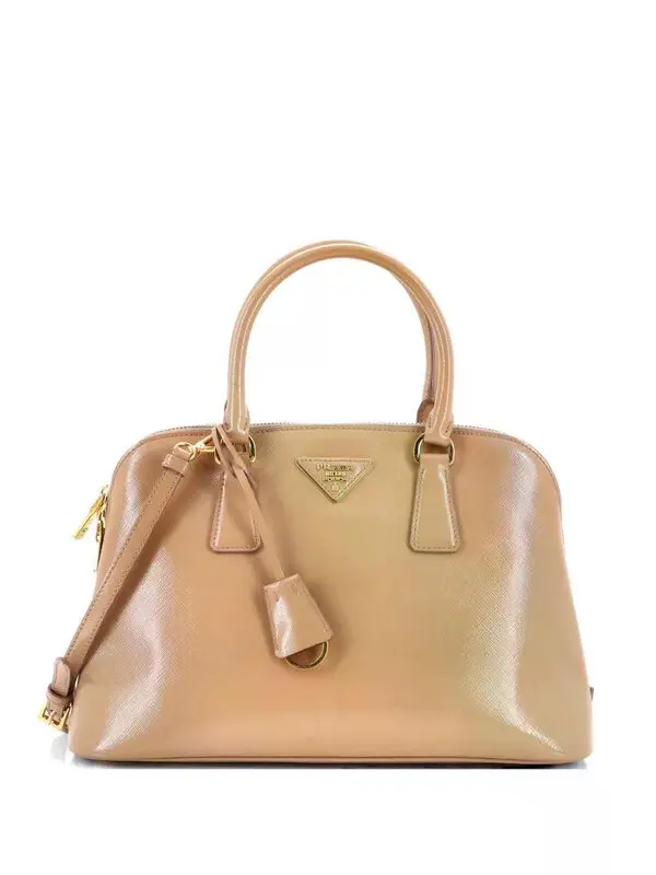 Prada Vernice Saffiano Leather Medium Satchel Bag - Brown