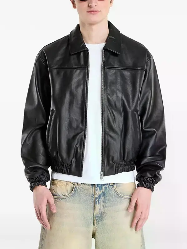 PATTA Logo-patch Leather Bomber Jacket