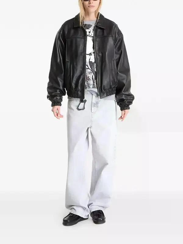 PATTA Logo-patch Leather Bomber Jacket