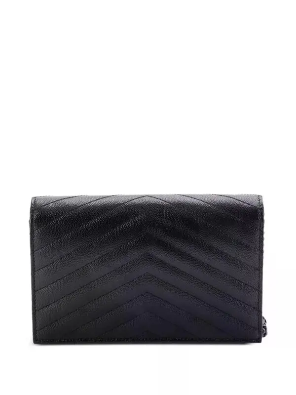 Saint Laurent Classic Monogram Wallet On Chain Matelasse Chevron Leather Small Crossbody Bag - Black