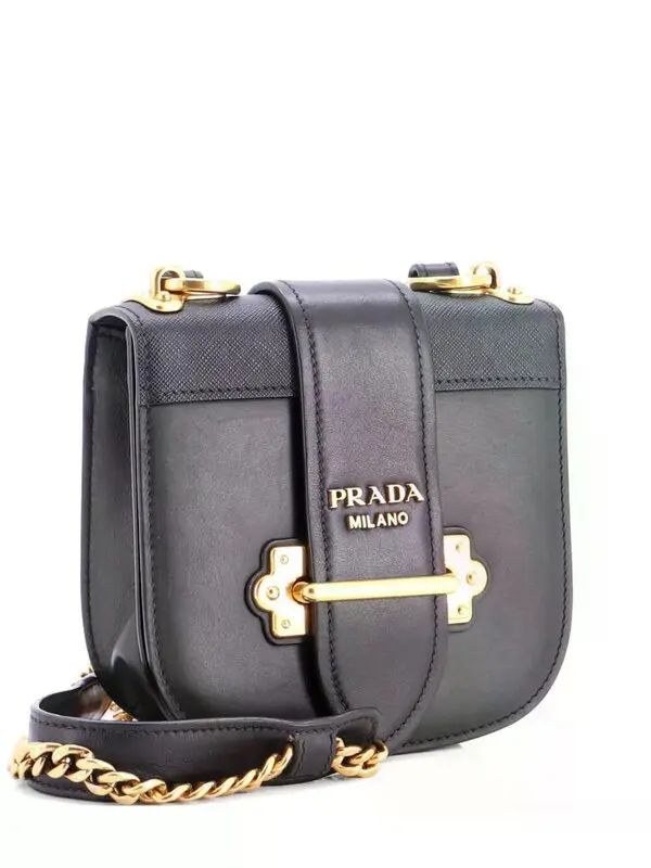 Prada Cahier Chain Rounded City Calf And Saffiano Small Crossbody Bag - Black