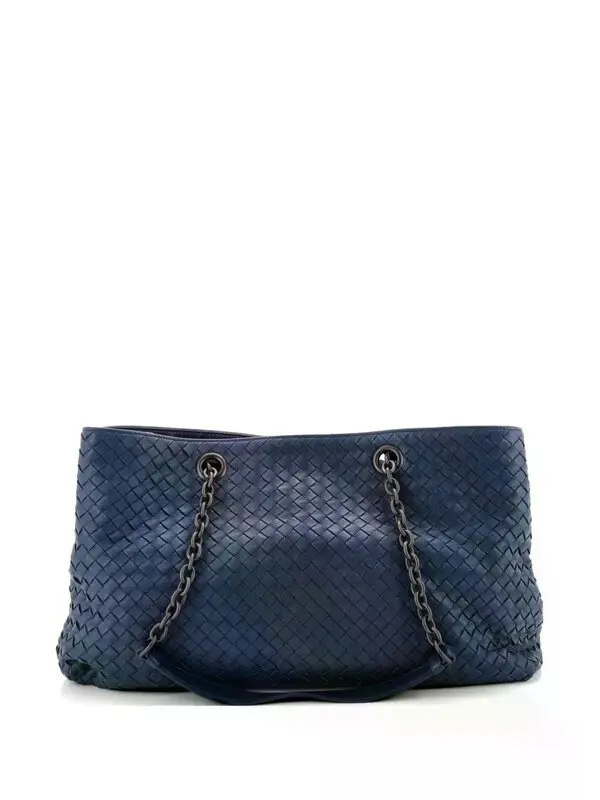 Bottega Veneta Double Chain Tote Intrecciato Nappa Large Shoulder Bag - Blue