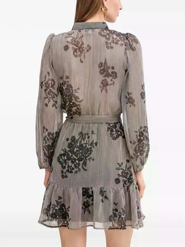 MORGAN Striped Floral Print Belted Dress