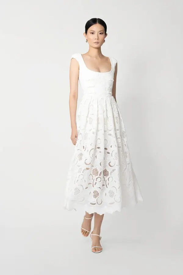 SAU LEE Embroidered Lace Midi Dress