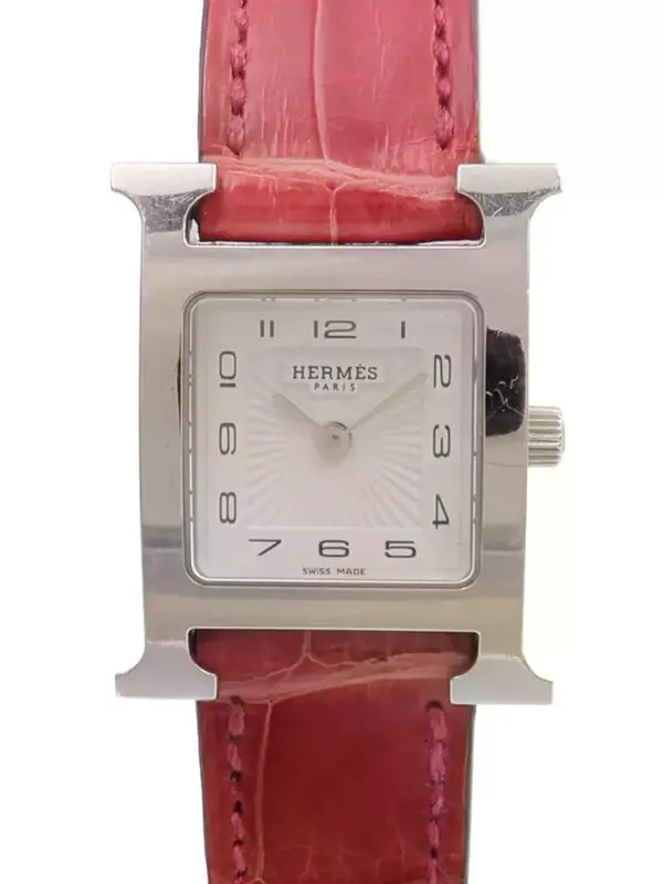 Hermès H Watch Stainless Steel With Pink Leather Strap - White