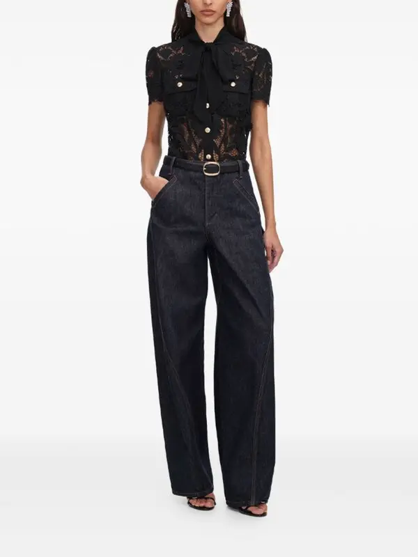 SELF-PORTRAIT Tie Neck Lace Top