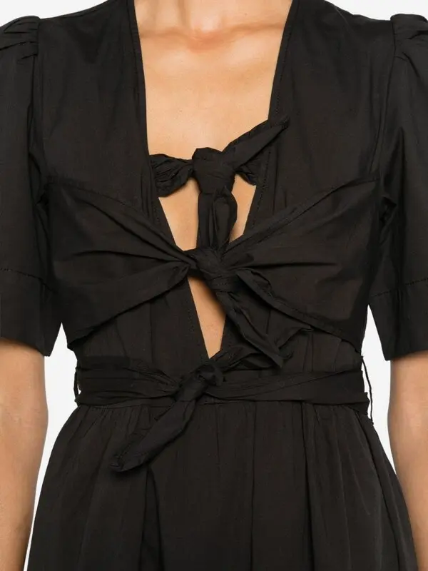 GANNI Cotton Midi Dress With Bow Detail