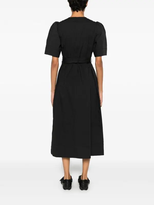 GANNI Cotton Midi Dress With Bow Detail