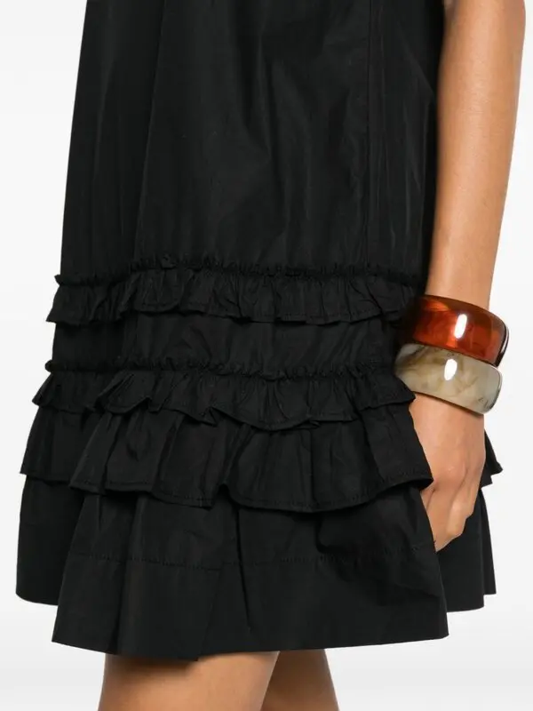 GANNI Organic Cotton Mini Dress With Ruffles - Black