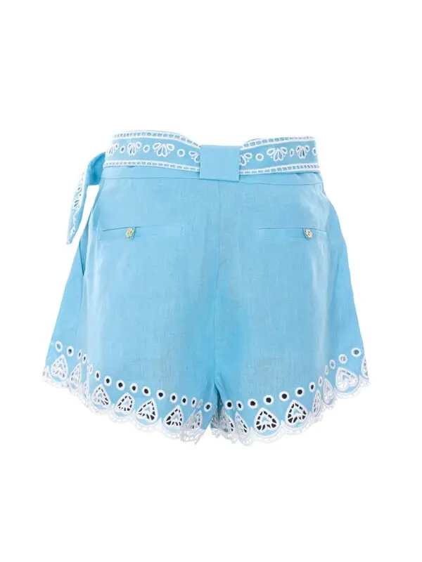 Farm Rio Linen Shorts With Lace Trim And Belt