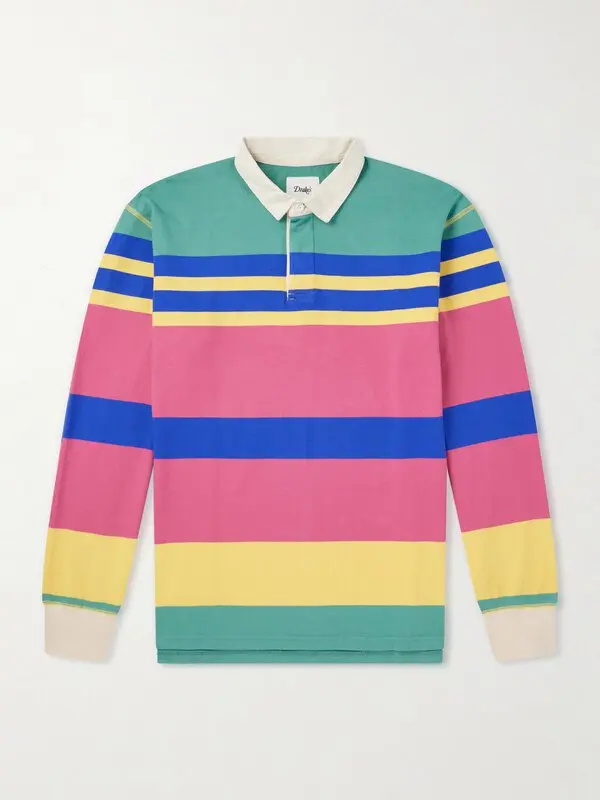 DRAKE'S Striped Cotton-jersey Polo Shirt - Multi