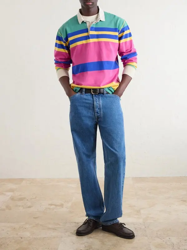 DRAKE'S Striped Cotton-jersey Polo Shirt