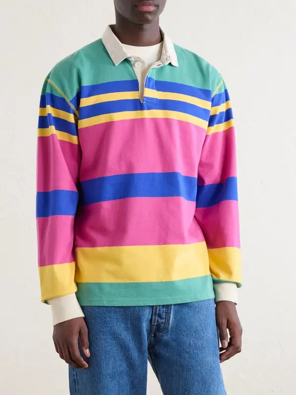 DRAKE'S Striped Cotton-jersey Polo Shirt
