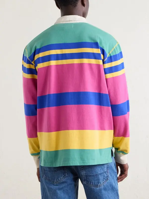 DRAKE'S Striped Cotton-jersey Polo Shirt