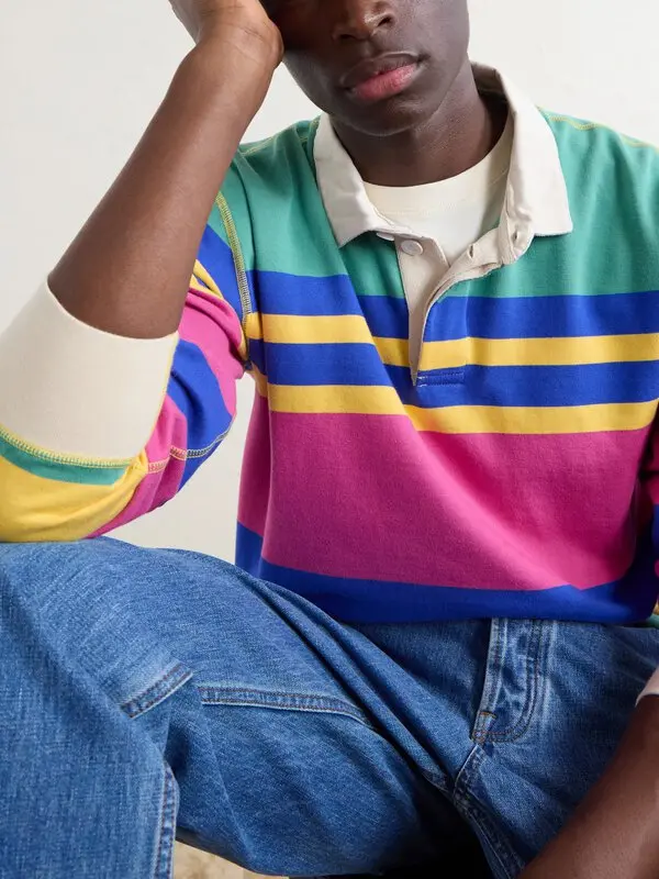 DRAKE'S Striped Cotton-jersey Polo Shirt