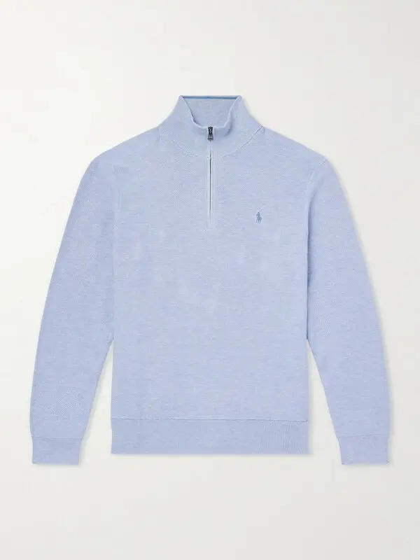 Polo Ralph Lauren Half-zip Mesh-knit Cotton Sweater - Blue