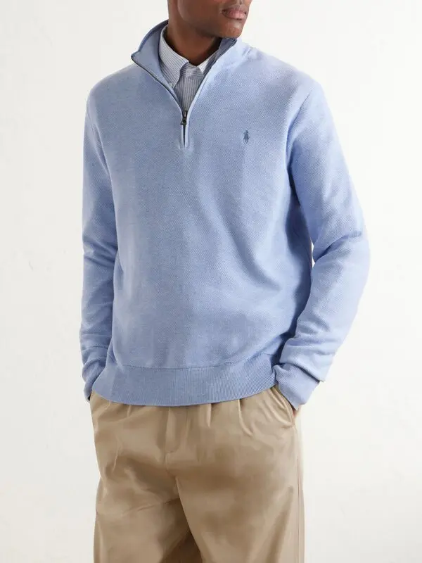 Polo Ralph Lauren Half-zip Mesh-knit Cotton Sweater