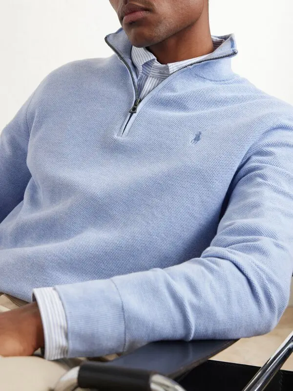 Polo Ralph Lauren Half-zip Mesh-knit Cotton Sweater