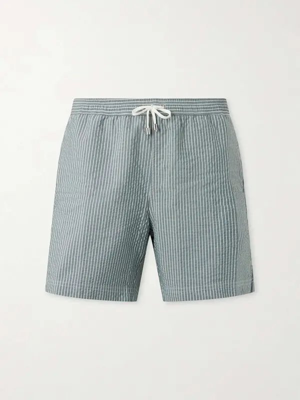 Sunspel Straight-leg Striped Swim Shorts - Green