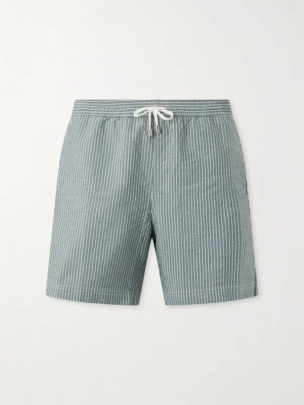 Sunspel Straight-leg Striped Swim Shorts - Green