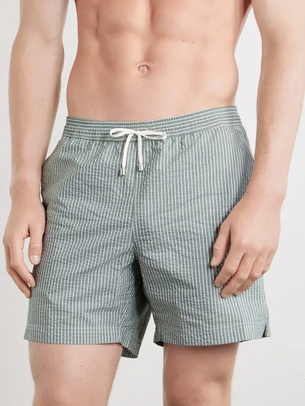 Sunspel Straight-leg Striped Swim Shorts - Green