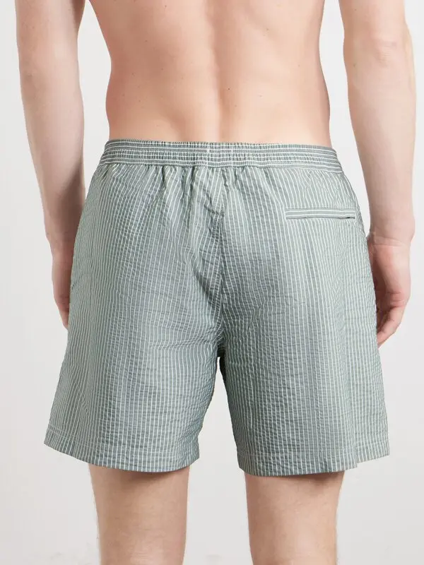 Sunspel Straight-leg Striped Swim Shorts - Green