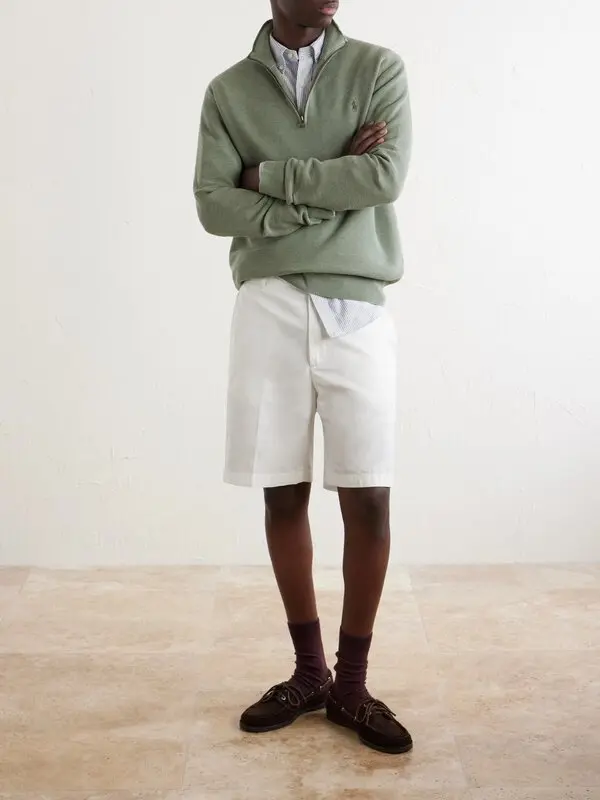 Polo Ralph Lauren Logo-embroidered Cotton Half-zip Sweater - Green
