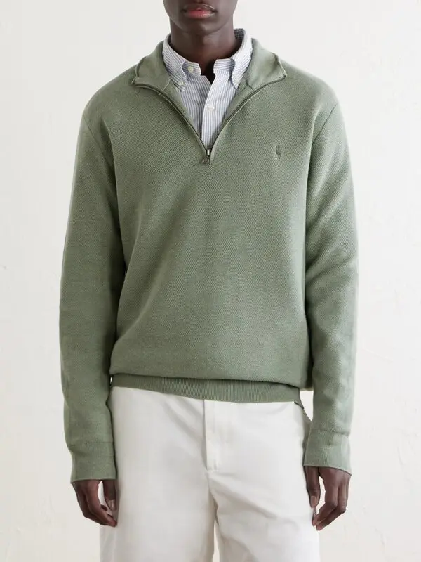 Polo Ralph Lauren Logo-embroidered Cotton Half-zip Sweater - Green
